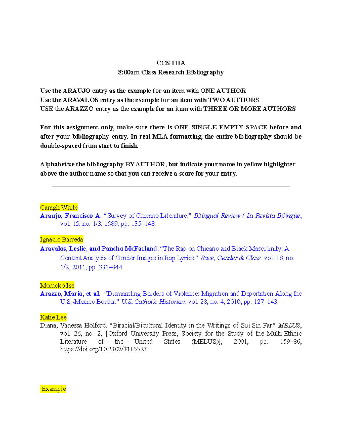 8 00am Class Bibliography CCS 111A Spring 2022 - CCS 111A 8:00am Class ...