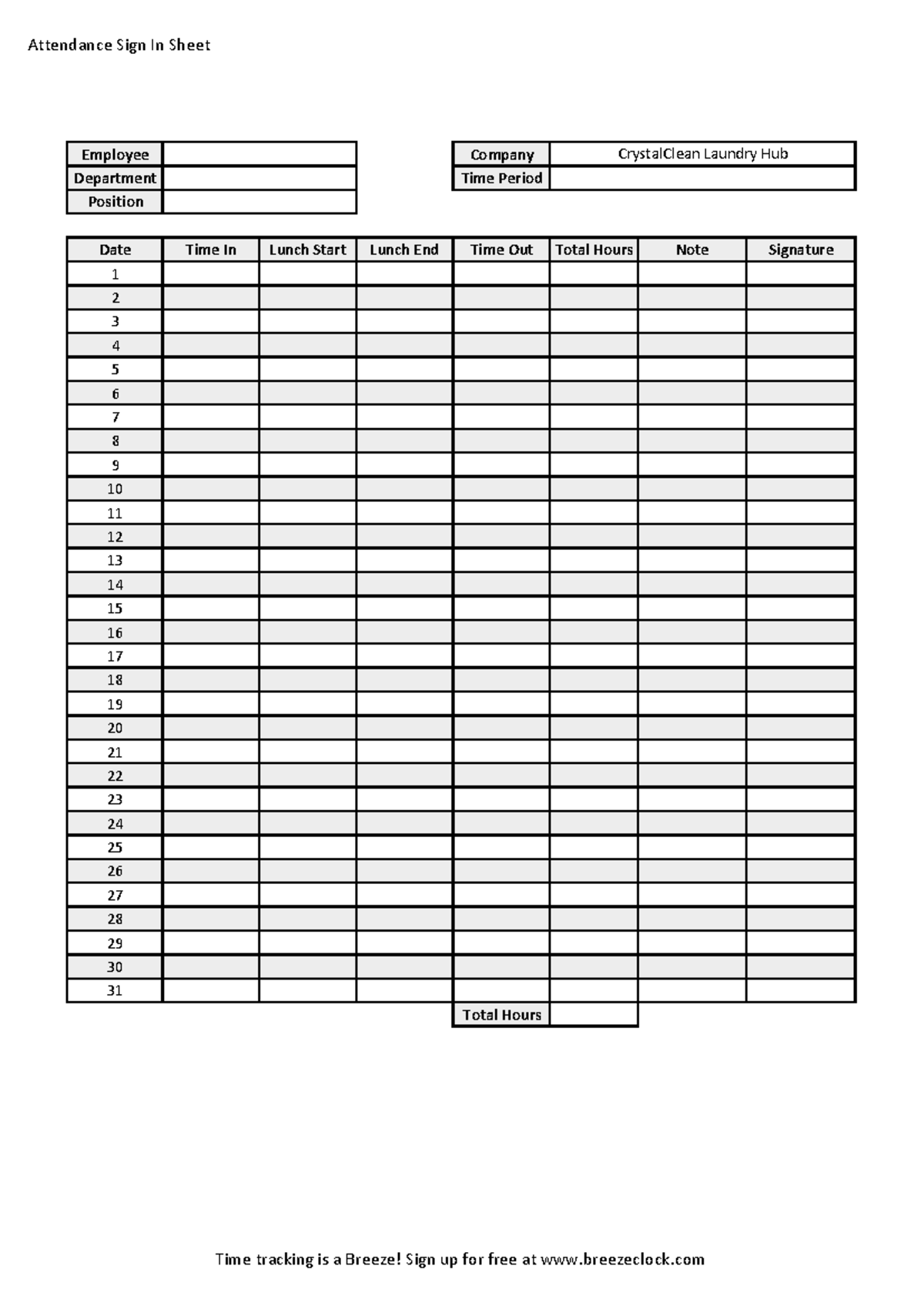 Templates of Attendance - Music Arts P.E Health - Attendance Sign In ...