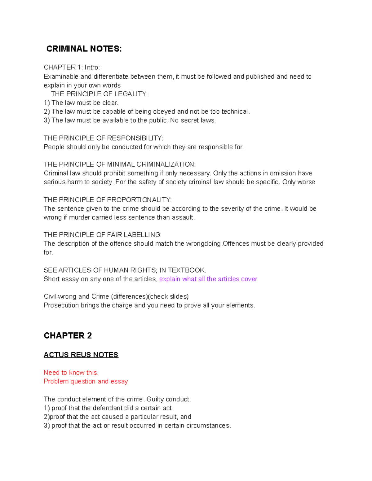 Criminal law notes - CRIMINAL NOTES: CHAPTER 1: Intro: Examinable and ...