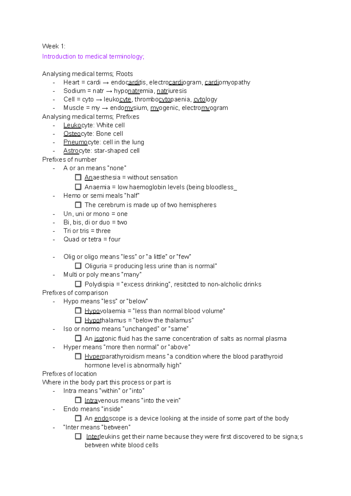 Human Anatomy and physiology notes - Week 1: Introduction to medical ...