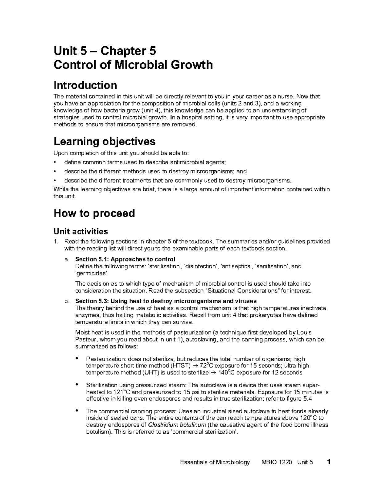 Unit5 9th ed - Essentials of Microbiology MBIO 1220 Unit 5 1 Unit 5 ...