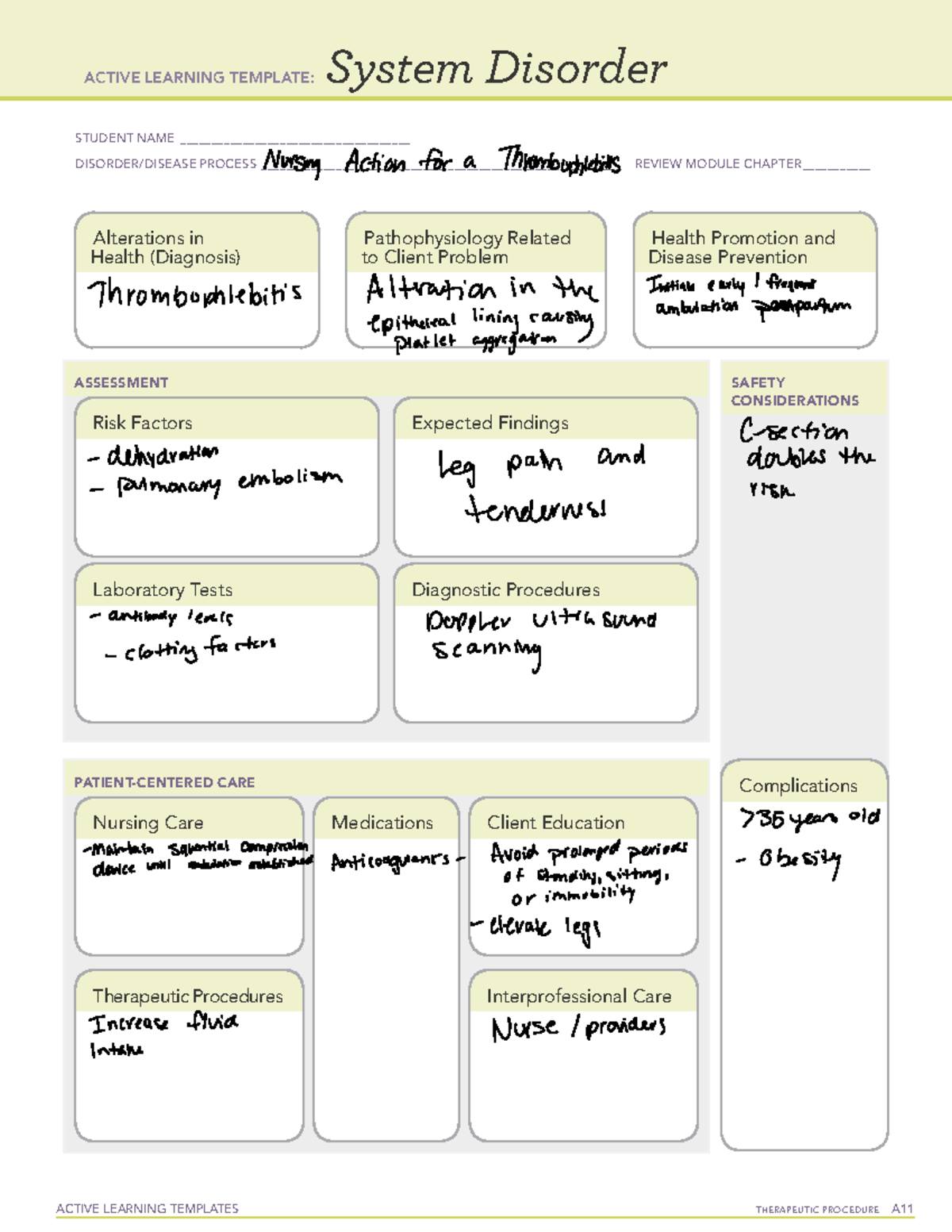 ATI Nursing Action For A Thrombophlebitis ACTIVE LEARNING TEMPLATES