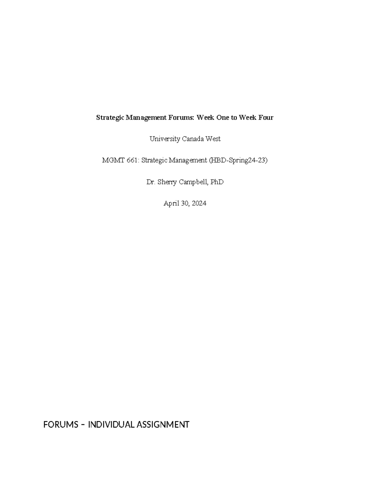 Forums Individual Assignment April 2024 - Strategic Management Forums ...