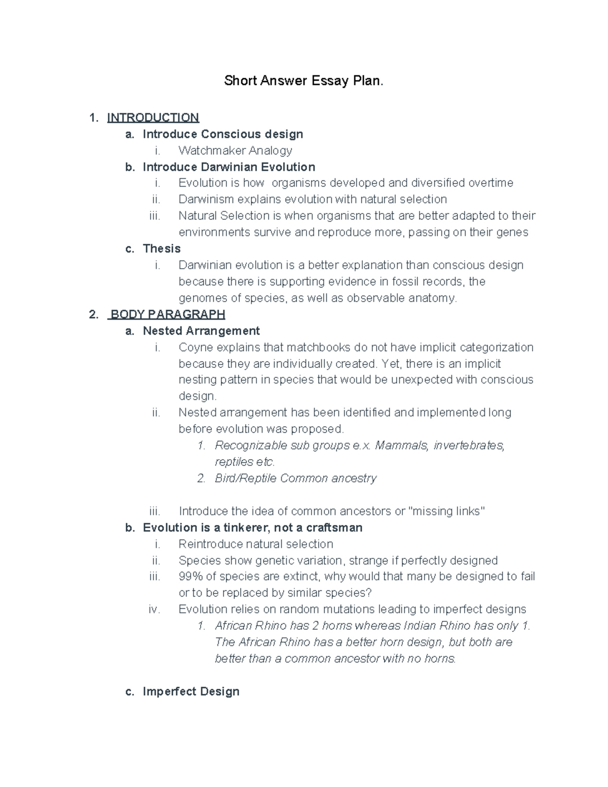 Short Essay Answer Plan - Short Answer Essay Plan . 1. INTRODUCTION a ...