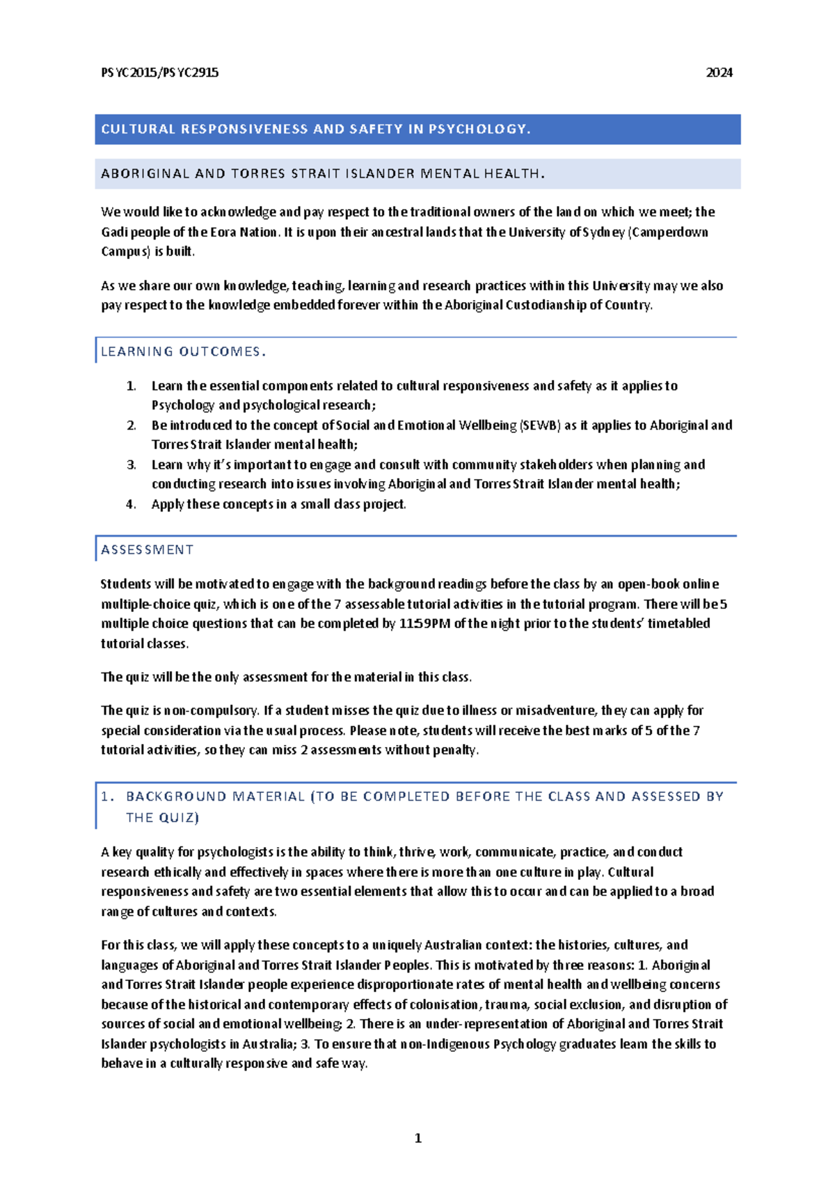 PSYC2X15 Week 8 Cultural Responsiveness and Aboriginal mental health ...