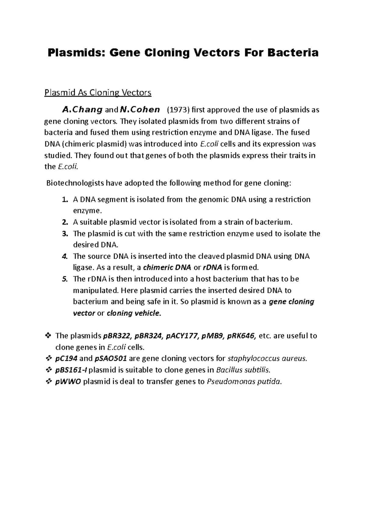 Plasmids as a cloning vector - Plasmids: Gene Cloning Vectors For ...