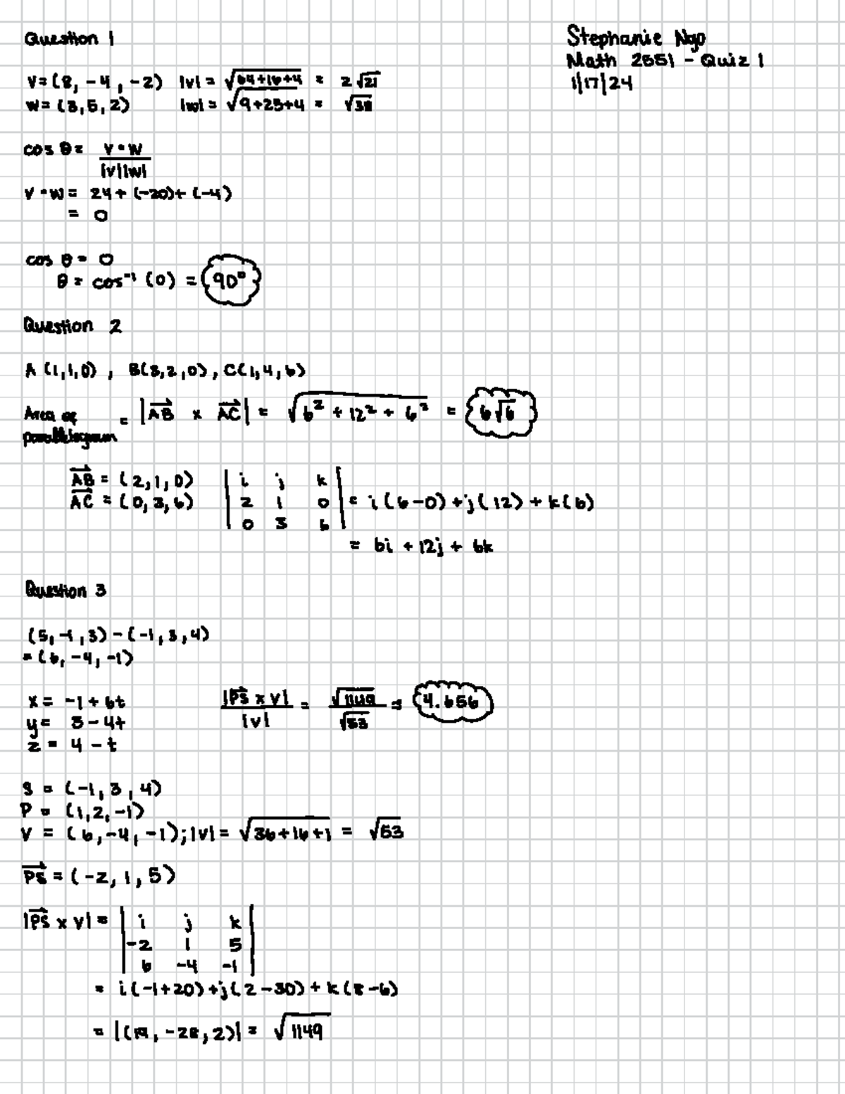 Math 2551 Quiz 1 - quiz - Question 1 Stephanie Ngo Math 2551 - Quiz I v ...