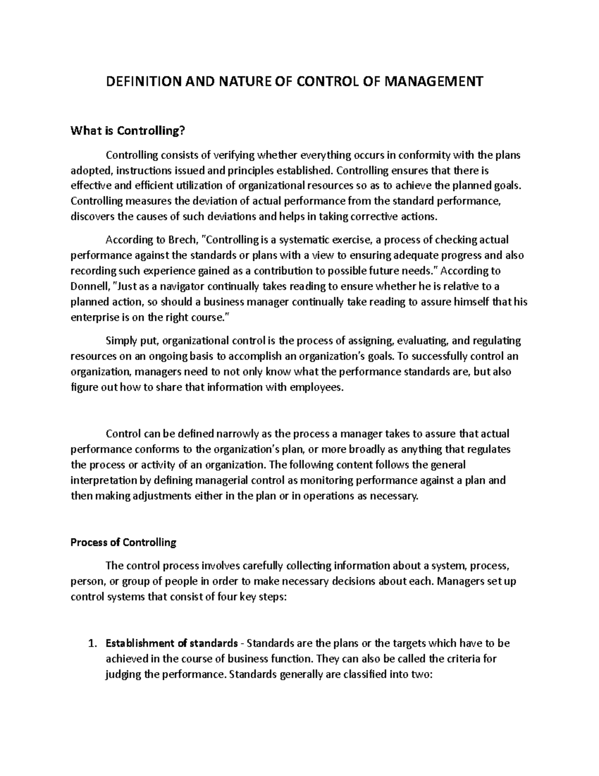 Definition and Nature of Control Management - DEFINITION AND NATURE OF ...