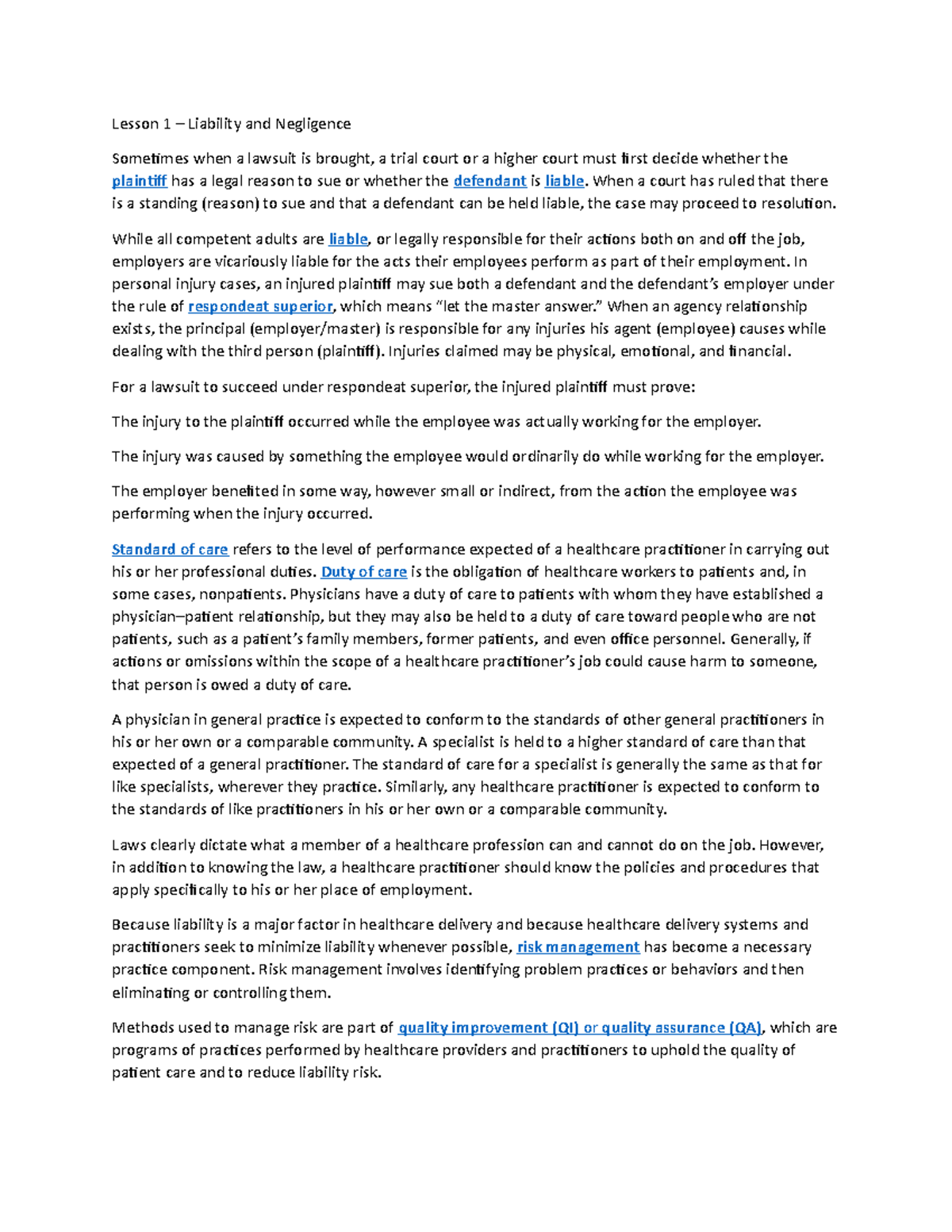Lesson 1 – Liability and Negligence - Lesson 1 – Liability and ...