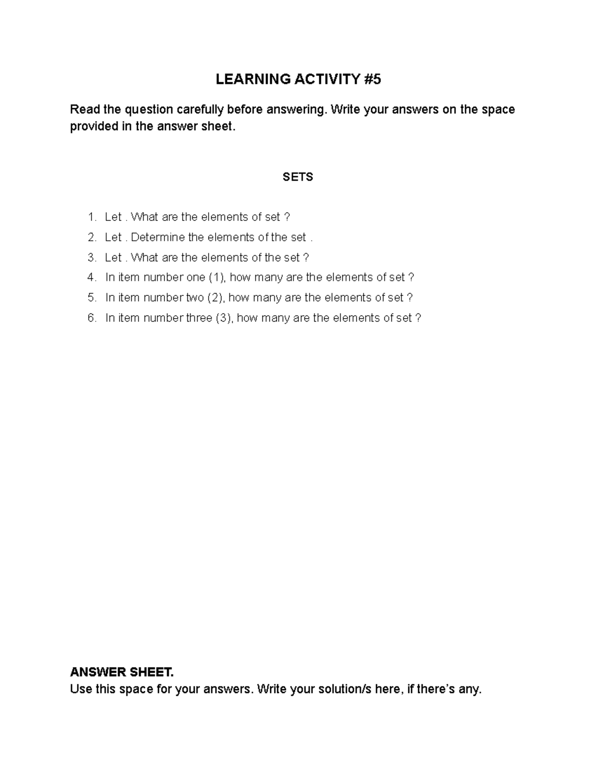 Learning Activity #5 - LEARNING ACTIVITY Read the question carefully ...