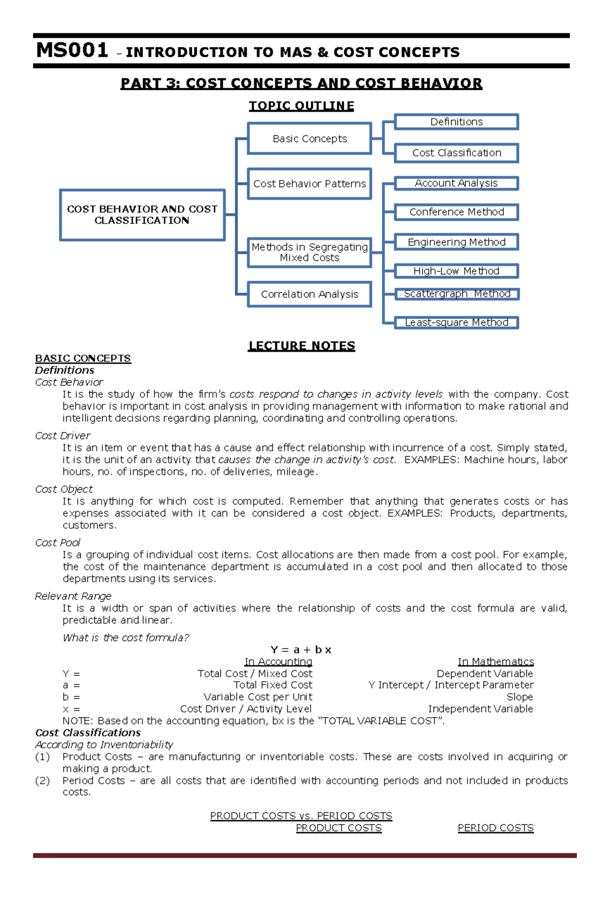 Apznza~1 - N/A - MS001 – INTRODUCTION TO MAS & COST CONCEPTS PART 3: COST CONCEPTS AND COST ...
