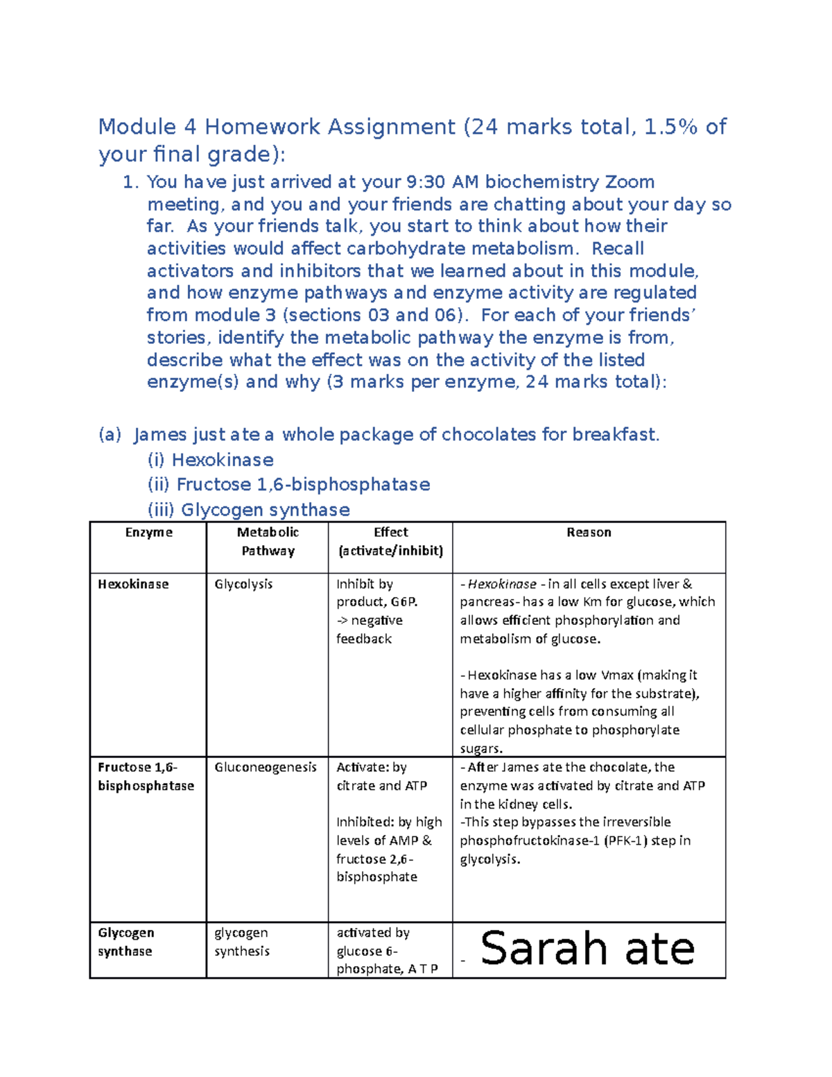 BCHM 270 F20 Module 4 Homework - Module 4 Homework Assignment (24 marks ...