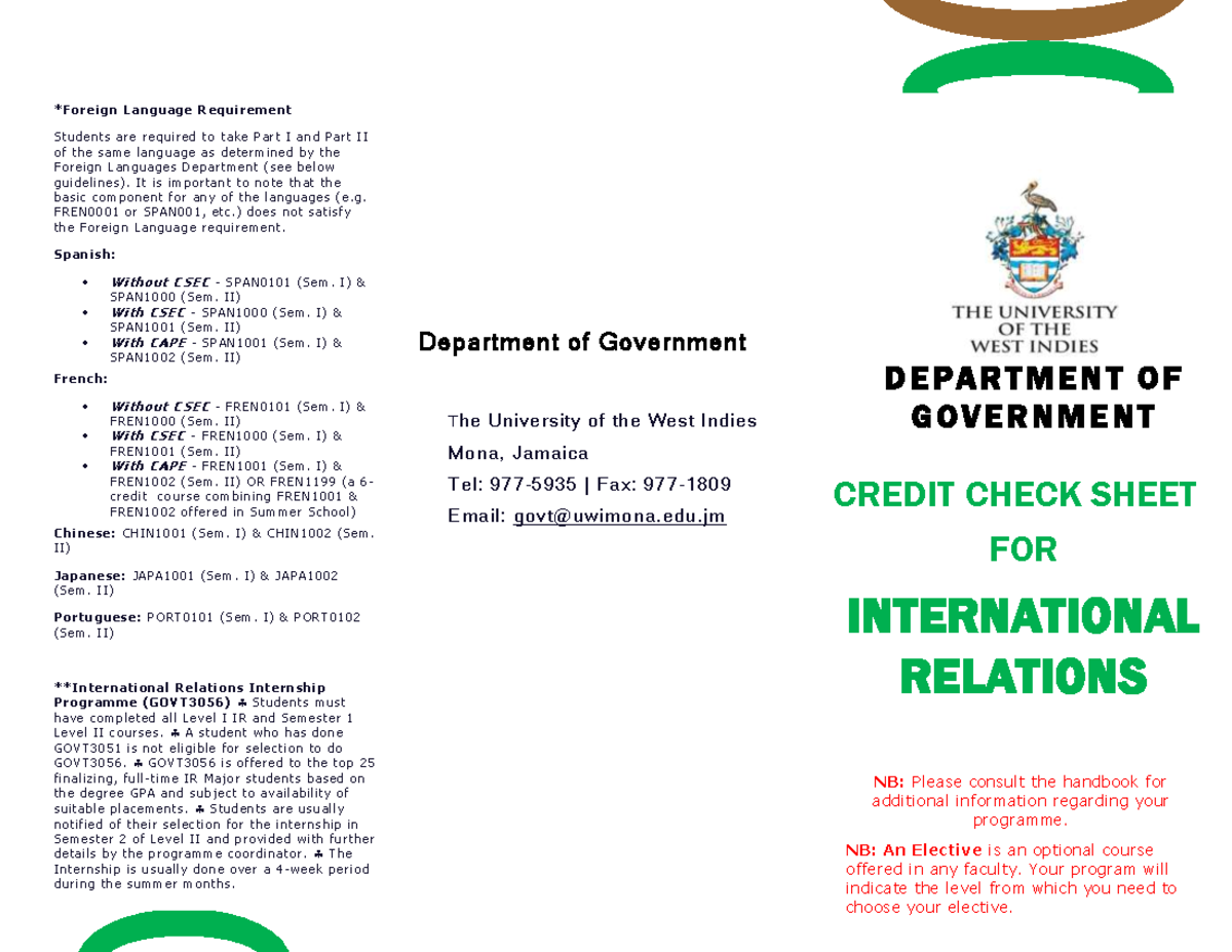 International relation brochure 1 - CREDIT CHECK SHEET FOR ...