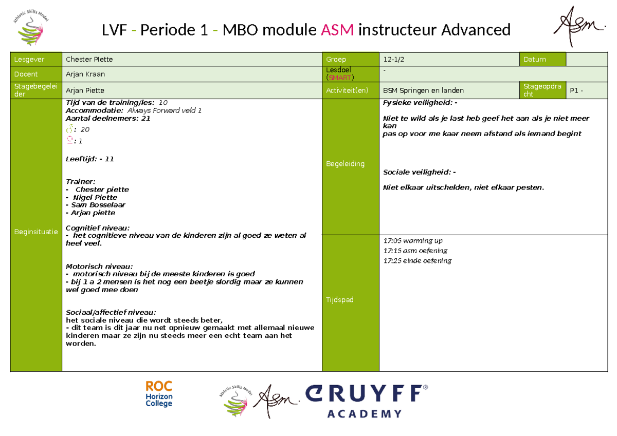 ASM - Periode 1 - Blanco LVB - Lesgever Chester PIette Groep 12-1/2 ...