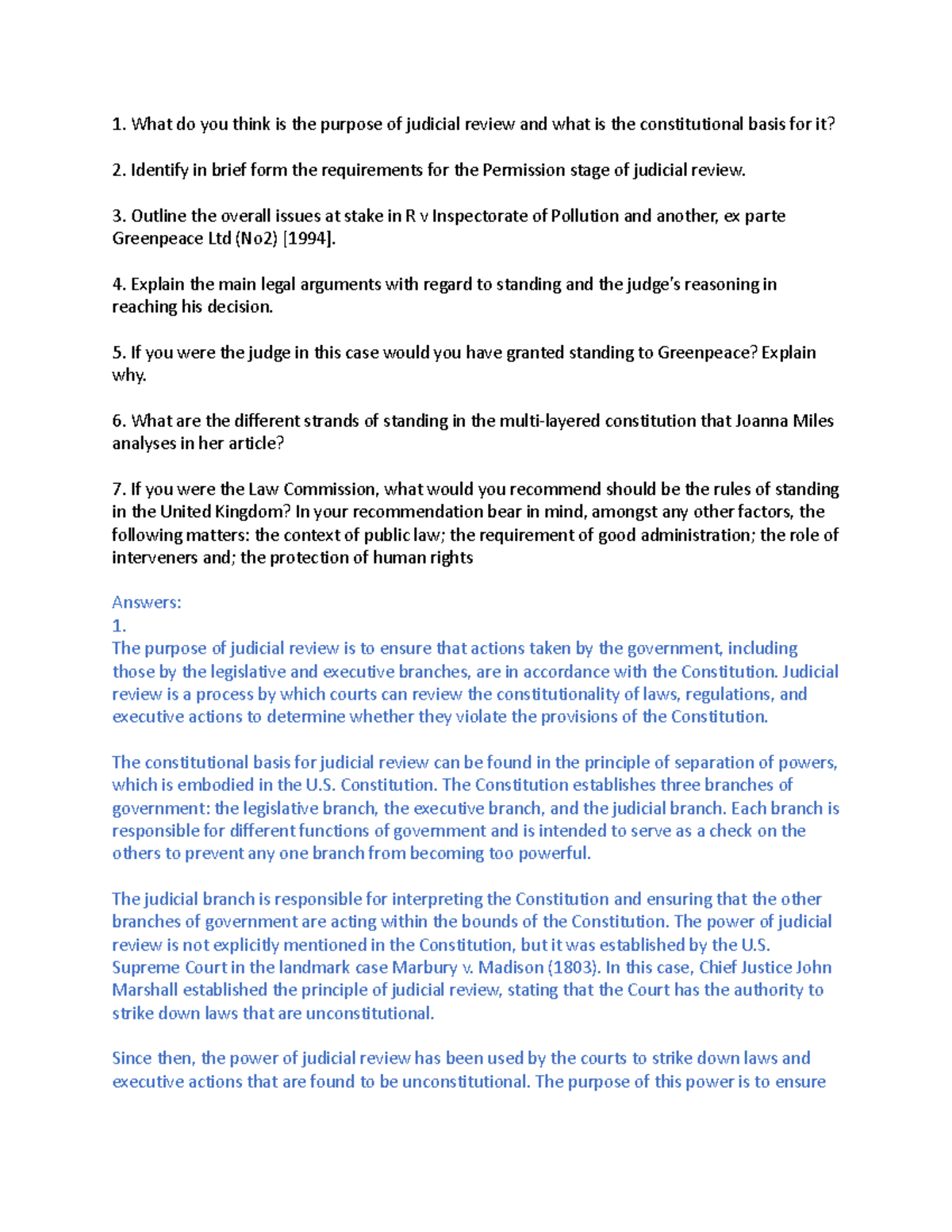 Seminar 11 notes - What do you think is the purpose of judicial review ...