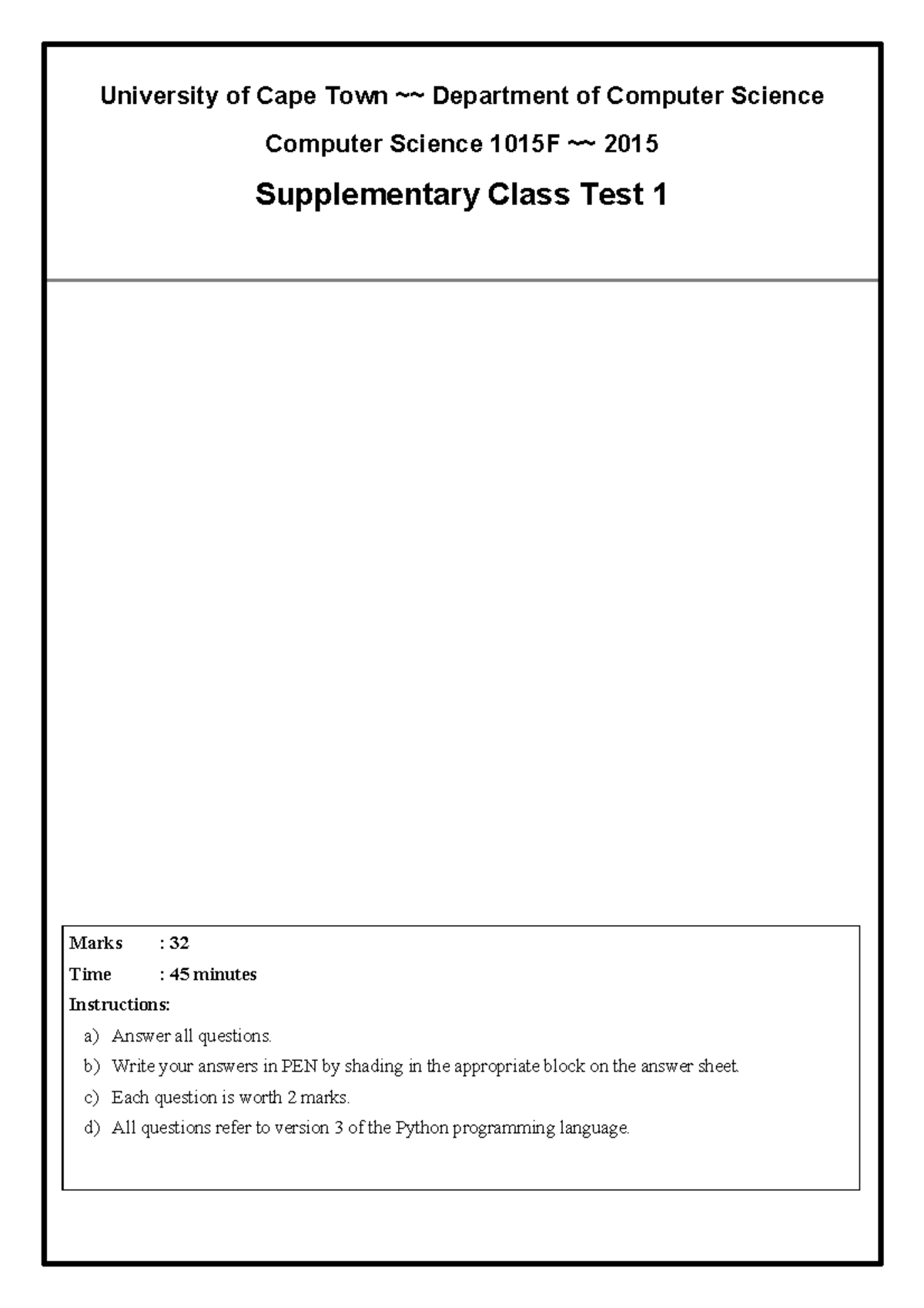 Test 4 March 2015, questions and answers - University of Cape Town ...