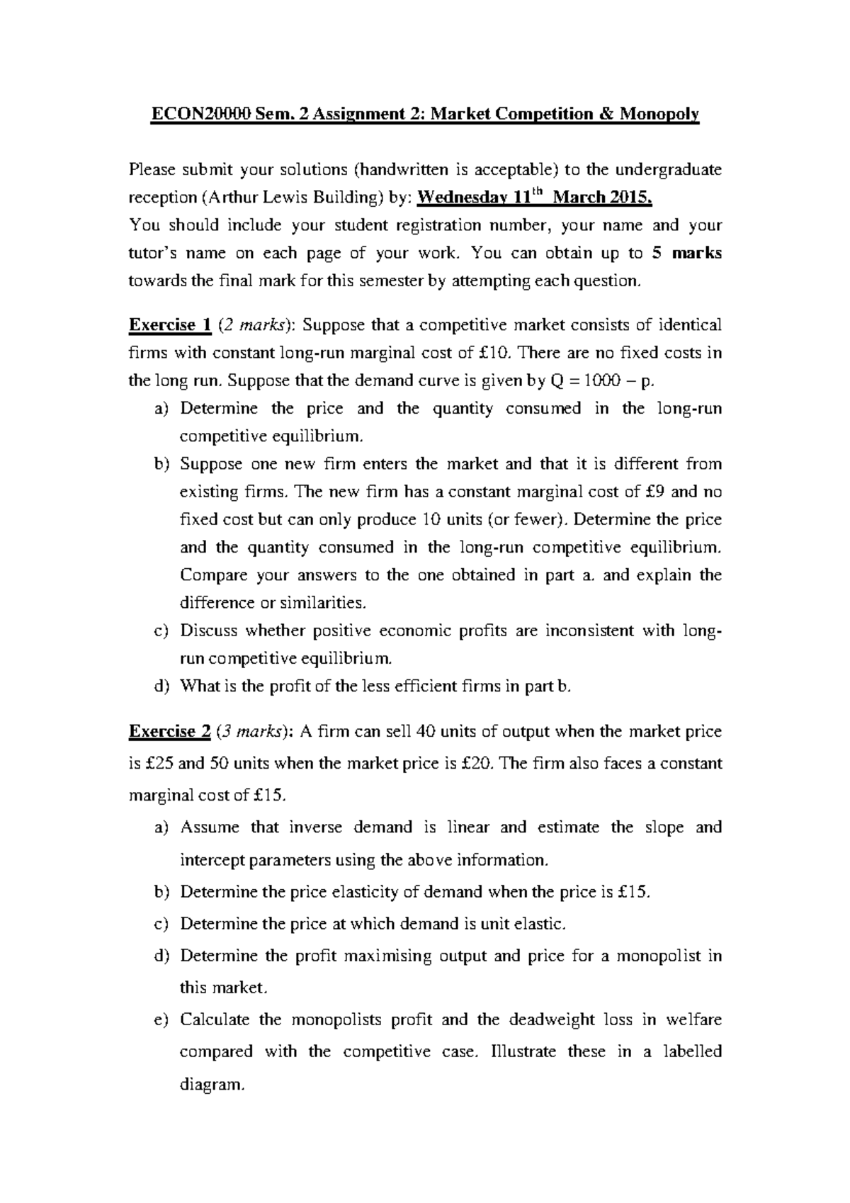 Seminar assignments - Assignment 2: Market Competition & Monopoly ...
