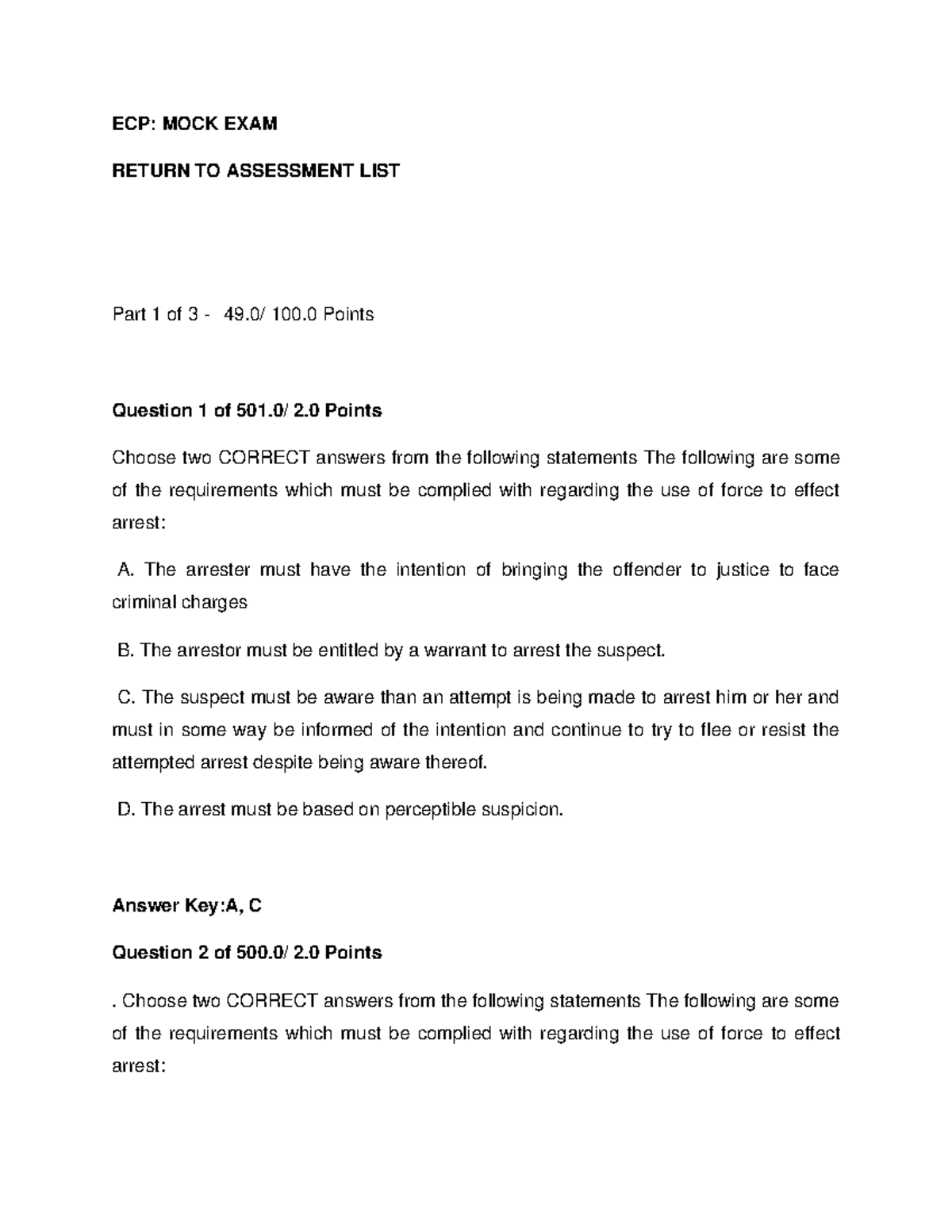 ECP MOCK EXAM - Criminal procedure - ECP: MOCK EXAM RETURN TO ...