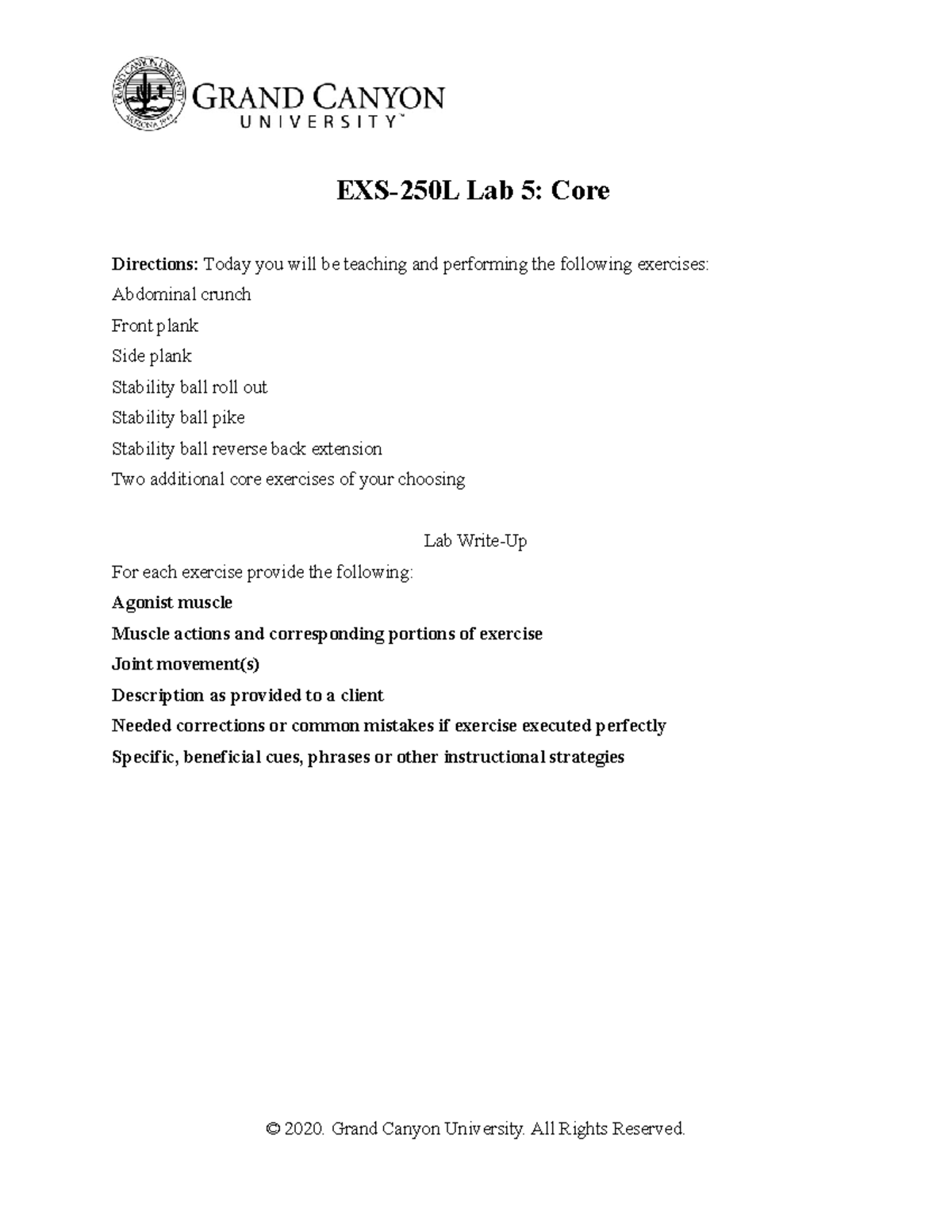 W5 Lab - The assigned lab for this week - EXS-250L Lab 5: Core ...