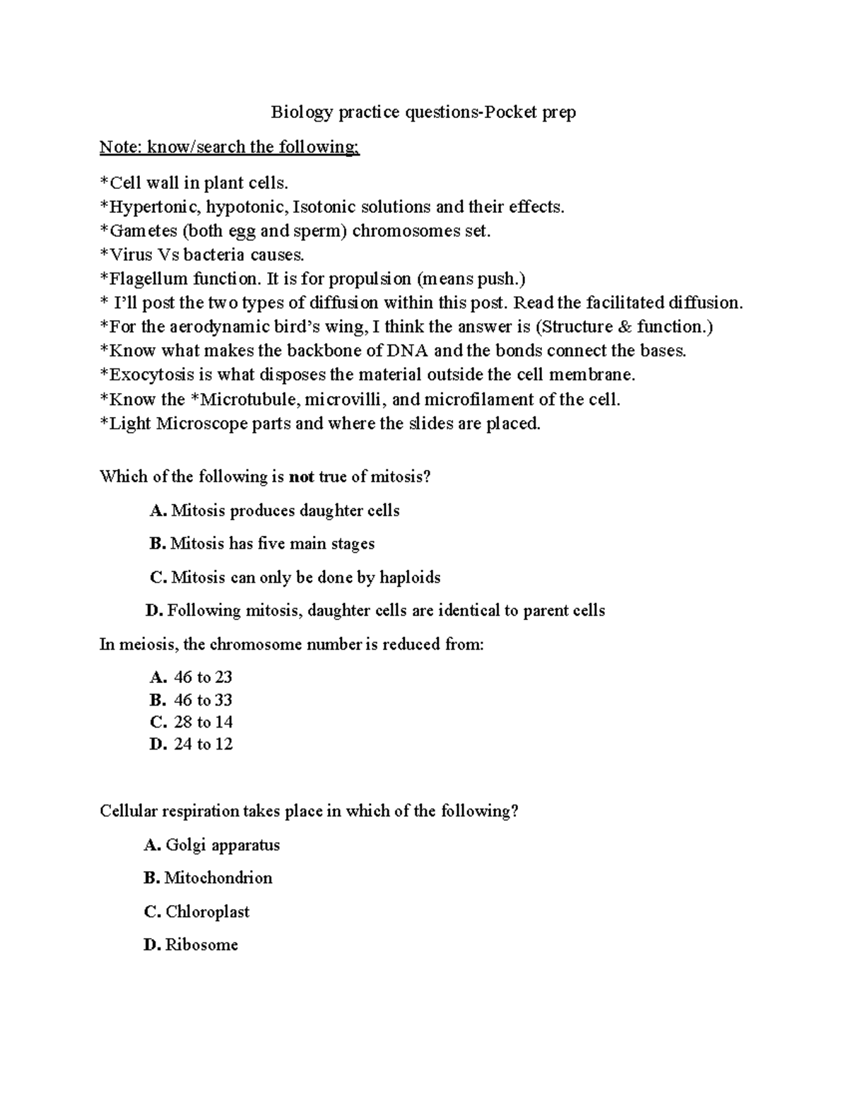 Biology-Practice-Questions- Biology practice questions-Pocket prep Note ...