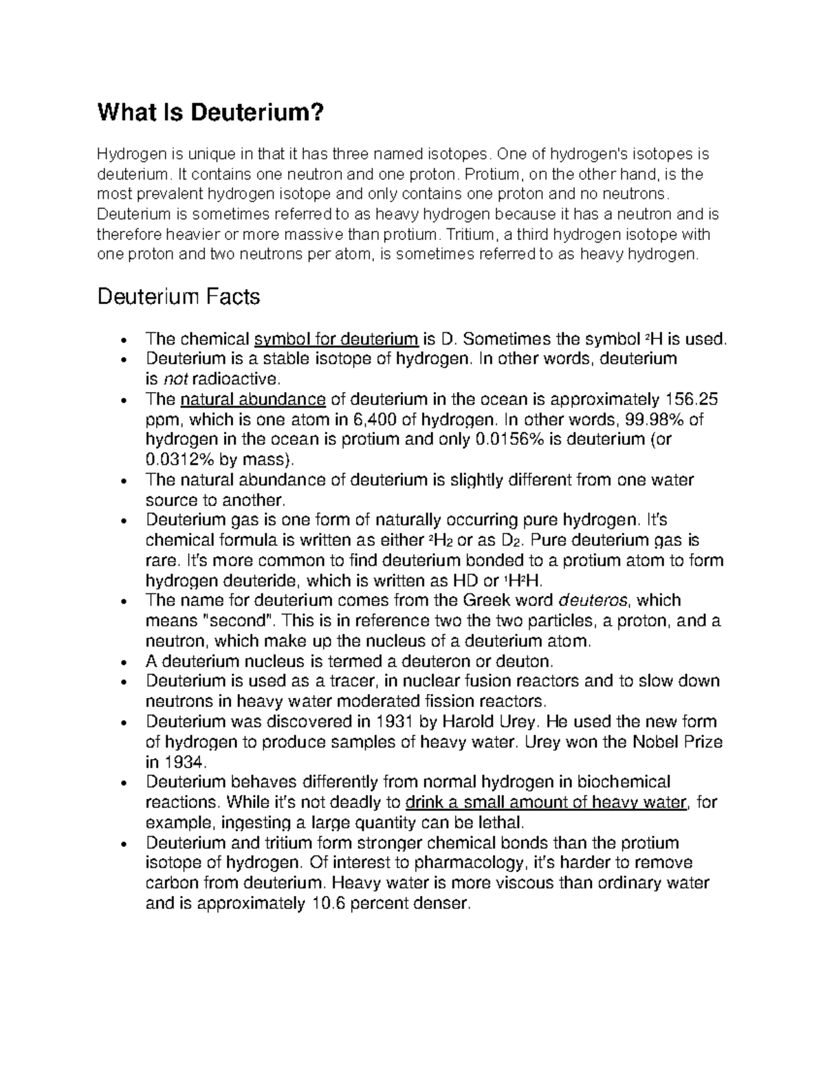 Dueterium - Module - Chem 114 - What Is Deuterium? Hydrogen is unique ...