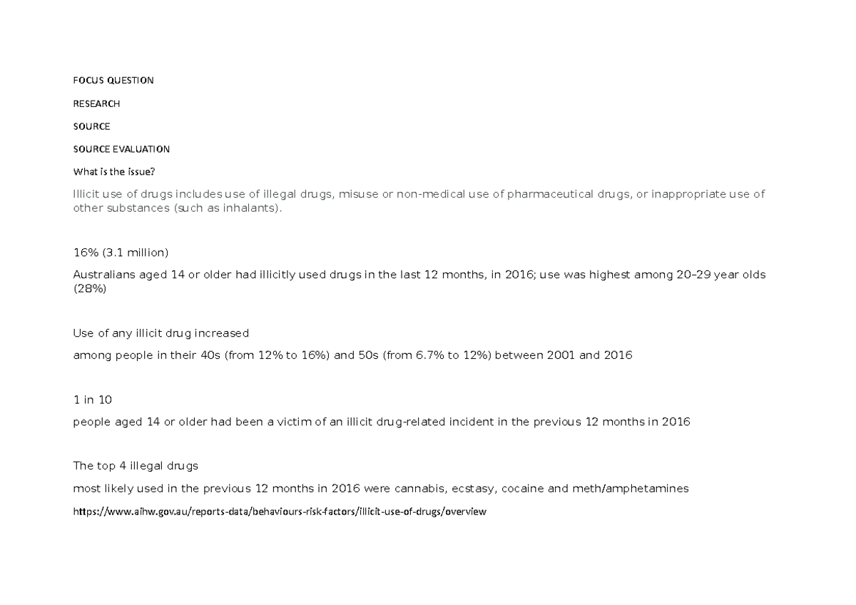 Research - FOCUS QUESTION RESEARCH SOURCE SOURCE EVALUATION What is the ...