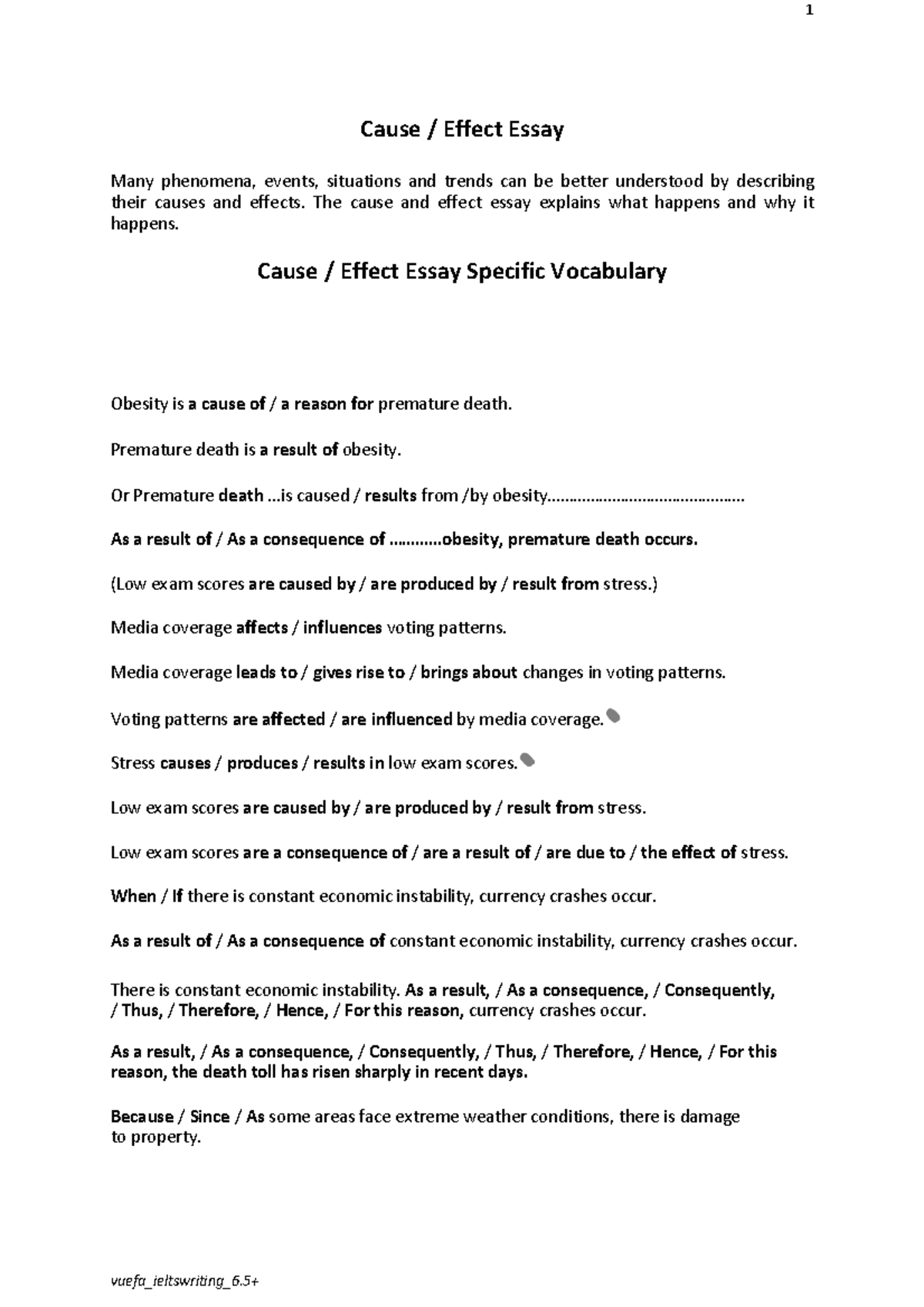 Cause AND Effect Relationship - EFA ENGLISH CE Cause / Effect Essay ...