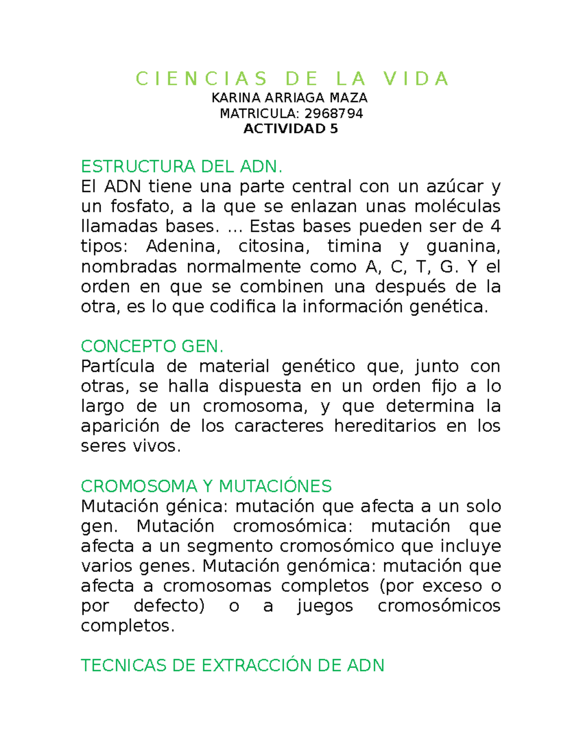 ACT5 ciencias de la vida - C I E N C I A S D E L A V I D A KARINA ...