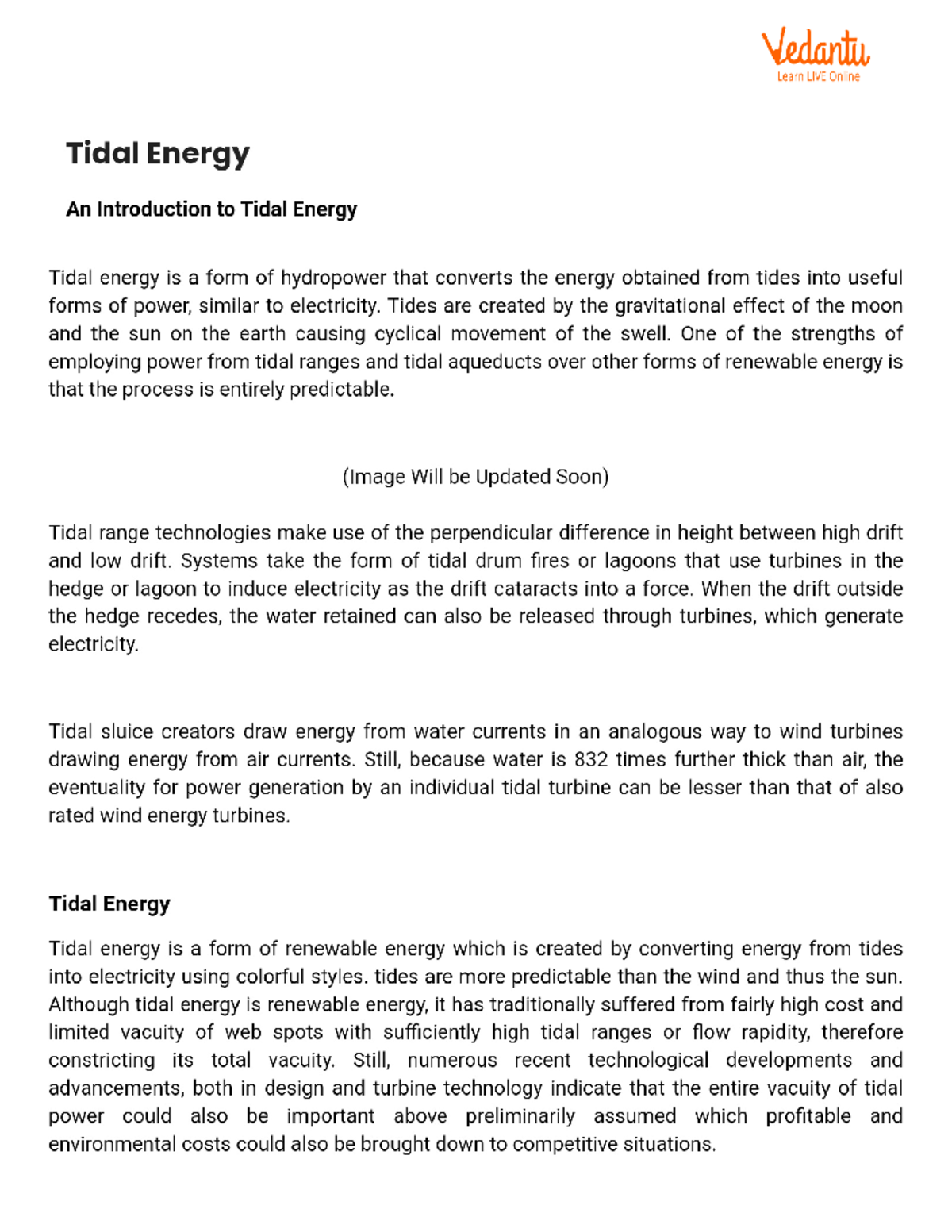 Tidal Energy - Notes - Vedantu Learn LIVE Online Tidal Energy An ...