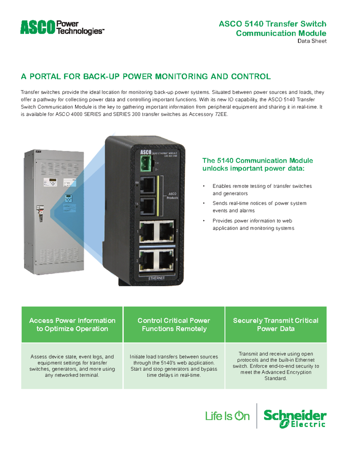 ASCO 5140 Communication Module - A PORTAL FOR BACK-UP POWER MONITORING ...