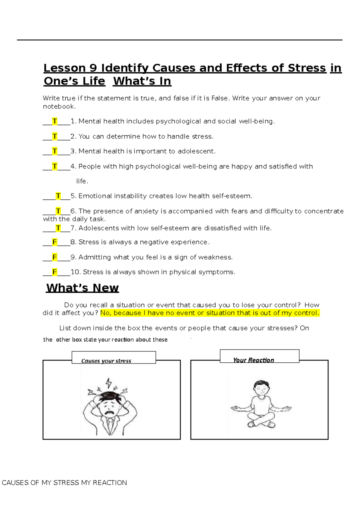 Lesson 9 Answer - Lecture Notes - Lesson 9 Identify Causes and Effects ...