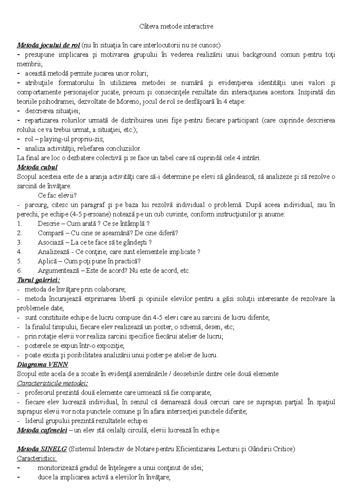 Metode de invatamant moderne - Câteva metode interactive Metoda jocului ...