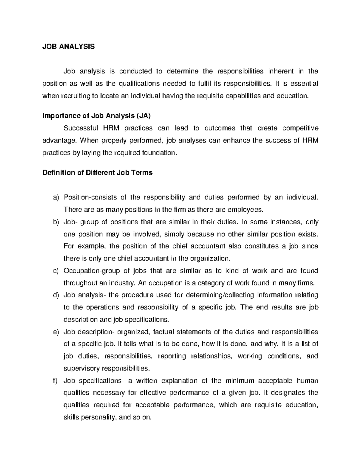 Chapter 4 Job Analysis - Lecture notes 1 - Accountancy - Studocu