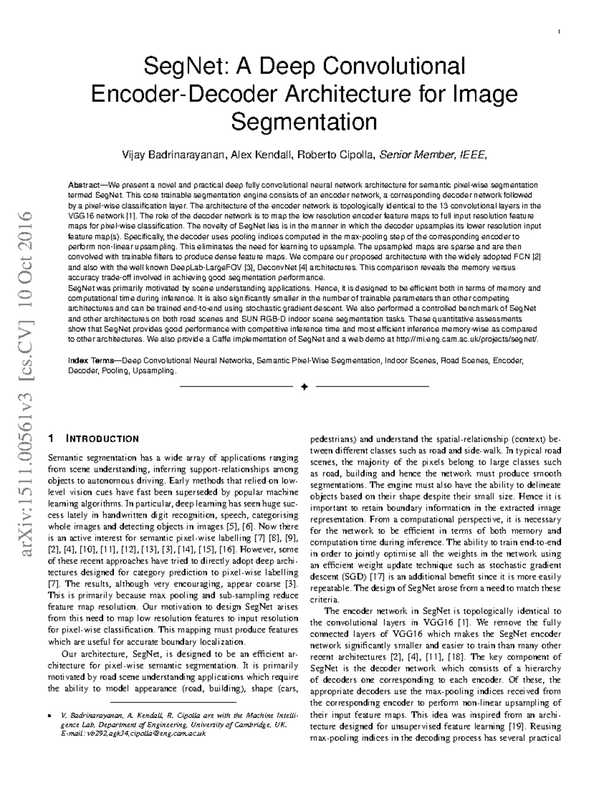 Seg Net IEEE Paper - SegNet: A Deep Convolutional Encoder-Decoder ...