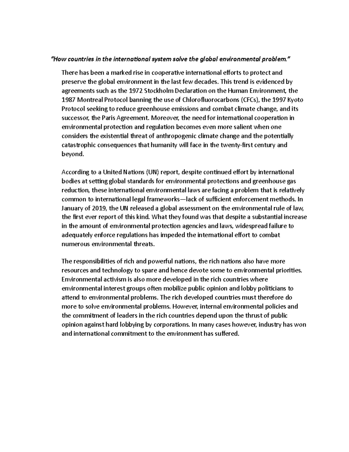 Foreign Relation - “How countries in the international system solve the ...