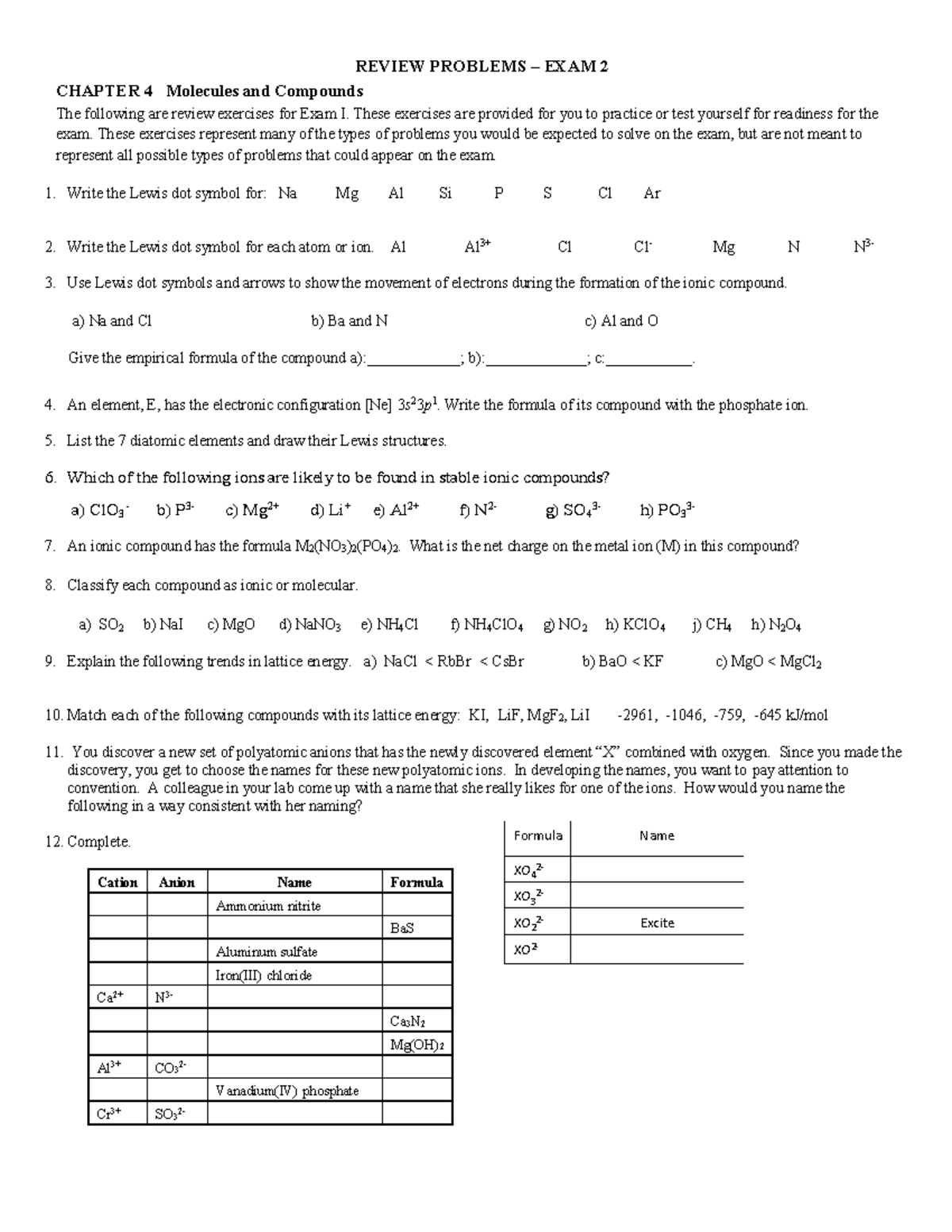 Review Problems Chapter 4 - REVIEW PROBLEMS – EXAM 2 CHAPTER 4 ...