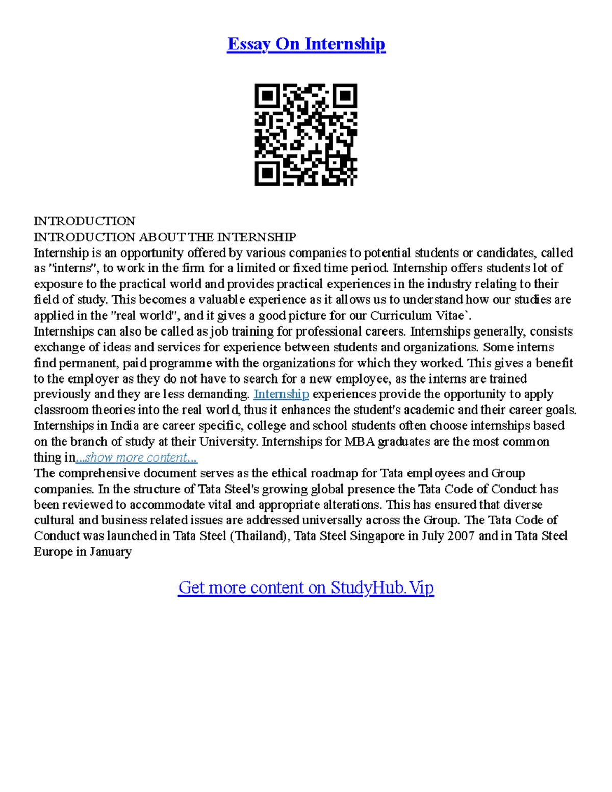 Essay Introduction Generator - Essay On Internship INTRODUCTION ...