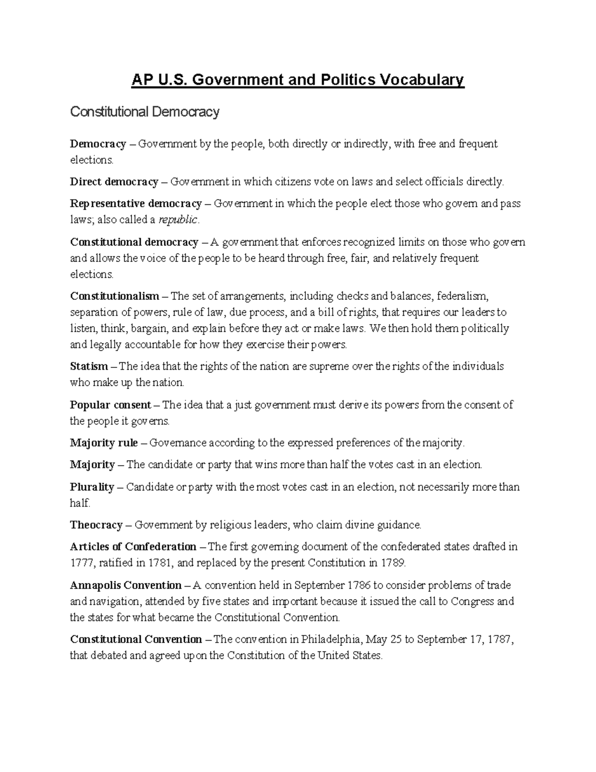 Ap government vocabulary - AP U. Government and Politics Vocabulary ...
