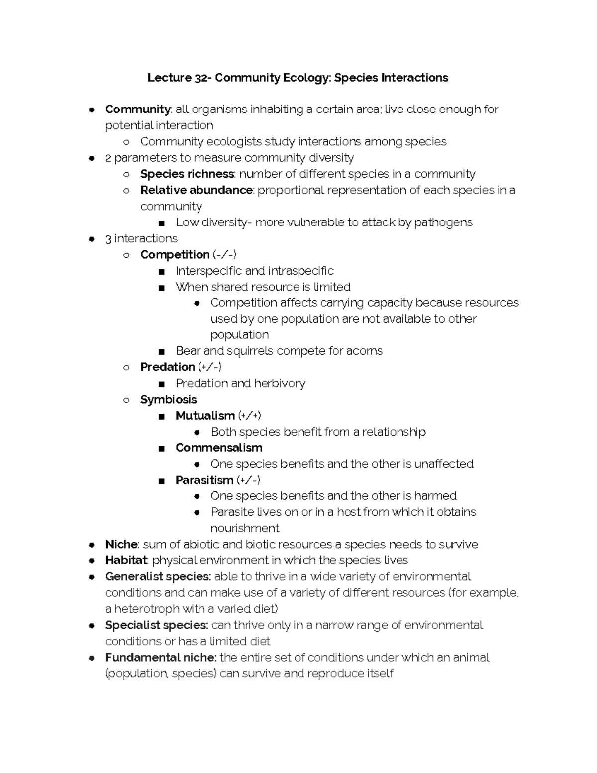 Lecture 32- Community Ecology Species Interactions - Coevolution can be ...
