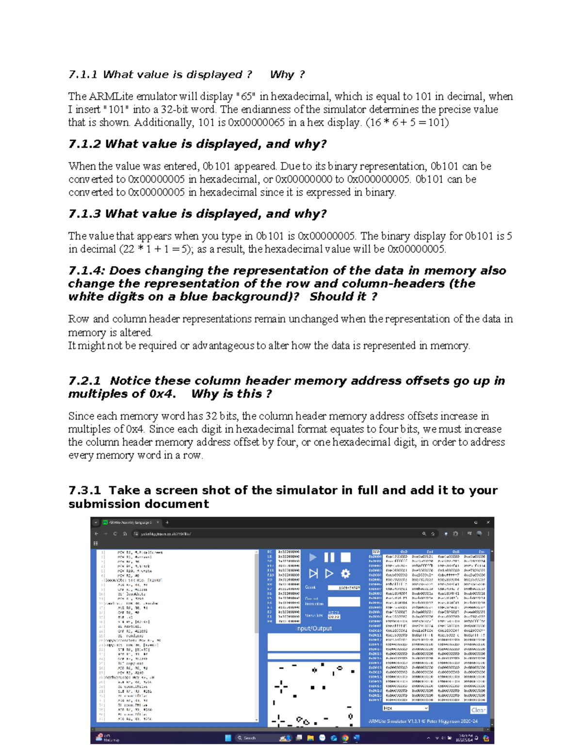 Lab 7 - lab 7 - 7.1 What value is displayed? Why? The ARMLite emulator will display "65" - Studocu
