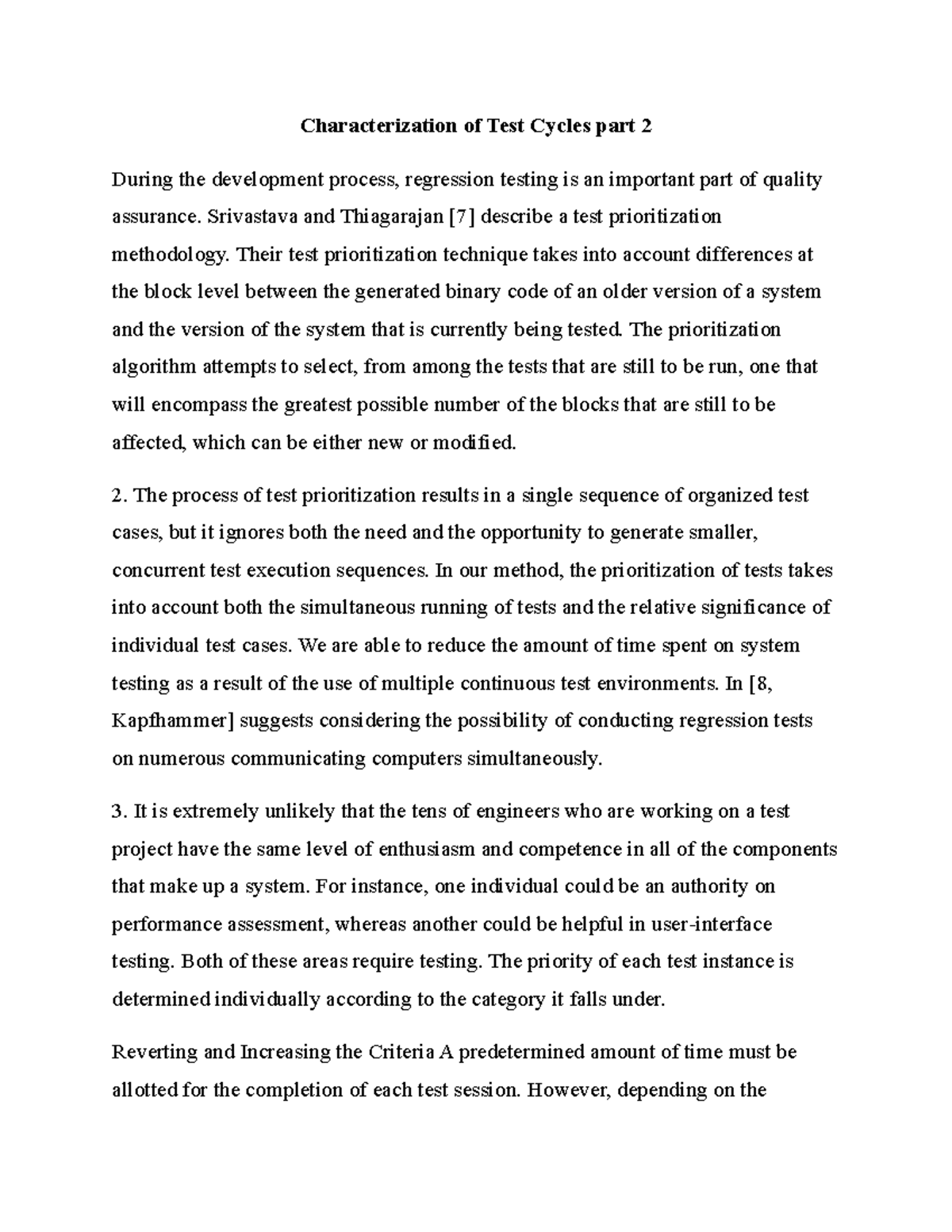 Characterization of Test Cycles part 2 - Srivastava and Thiagarajan [7 ...