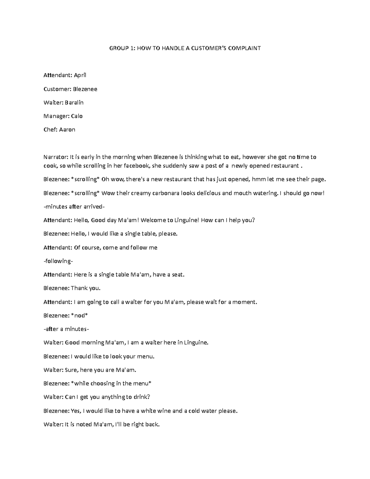 Group 1 Script - nothing - GROUP 1: HOW TO HANDLE A CUSTOMER’S ...