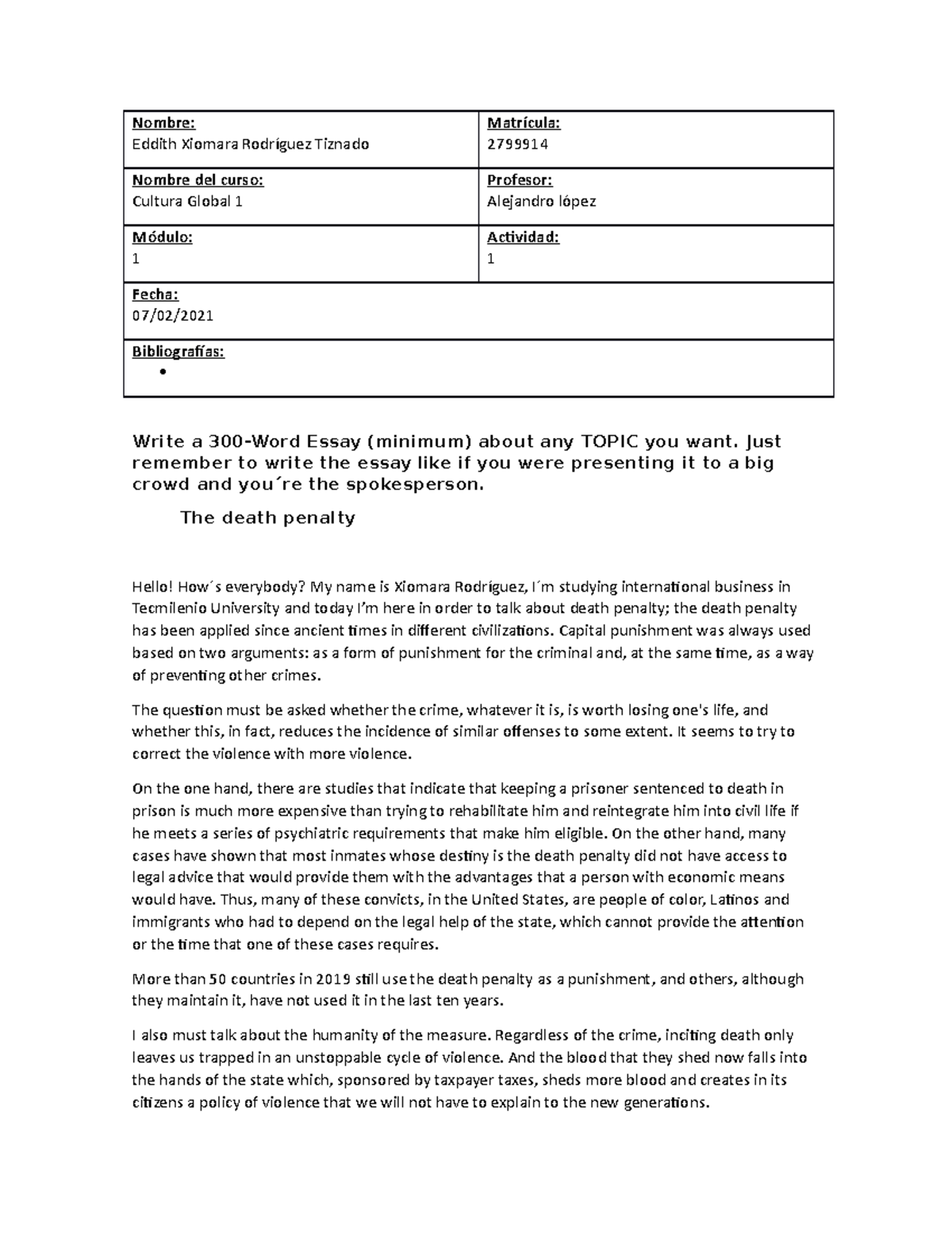 Act 1 ingles - Write a 300-Word Essay (minimum) about any TOPIC you ...