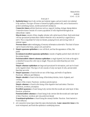 Post Lab 2 - Post Lab Assignment Professor Charles J. Sailey - Haley ...
