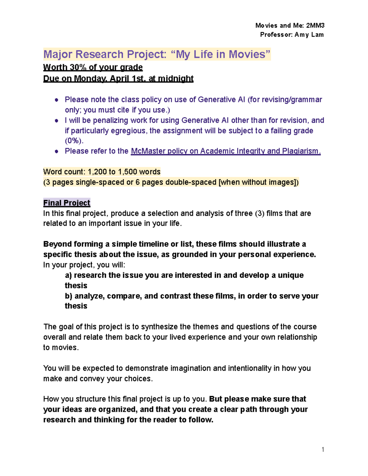 Major Research Project - 2MM3 - Professor: Amy Lam Major Research ...