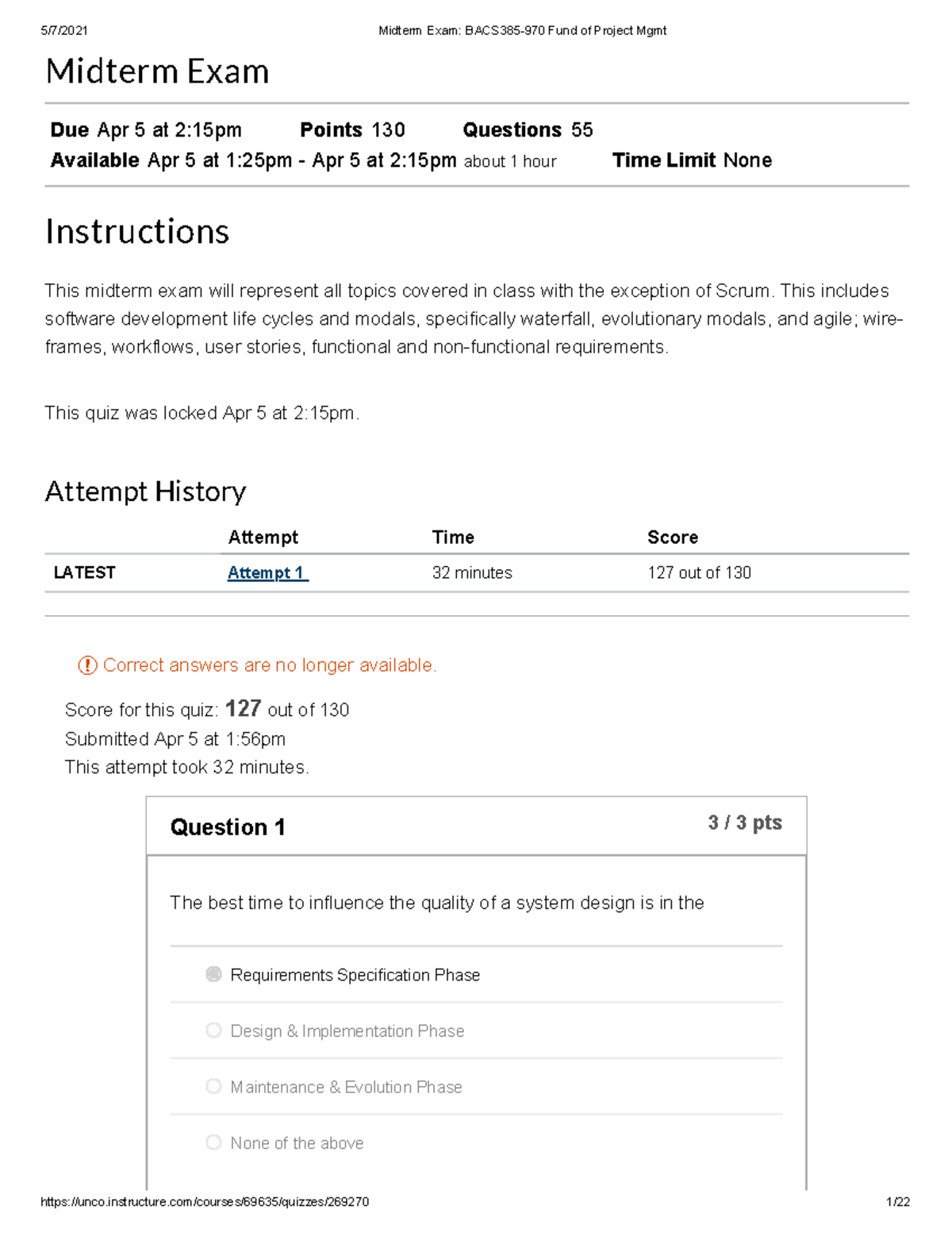 Midterm Exam BACS385-970 Fund of Project Mgmt - Midterm Exam Due Apr 5 ...