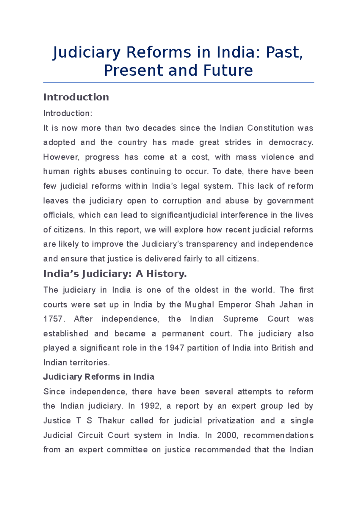 Judiciary Reforms in India Past, Present and Future - Judiciary Reforms ...