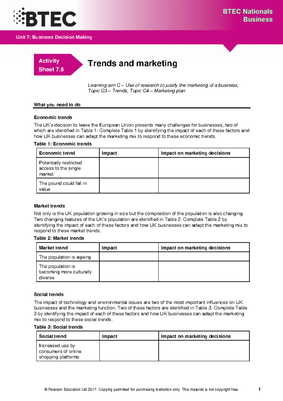 Lesson 12 Homework Task m - © Pearson Education Ltd 201 7. Copying ...
