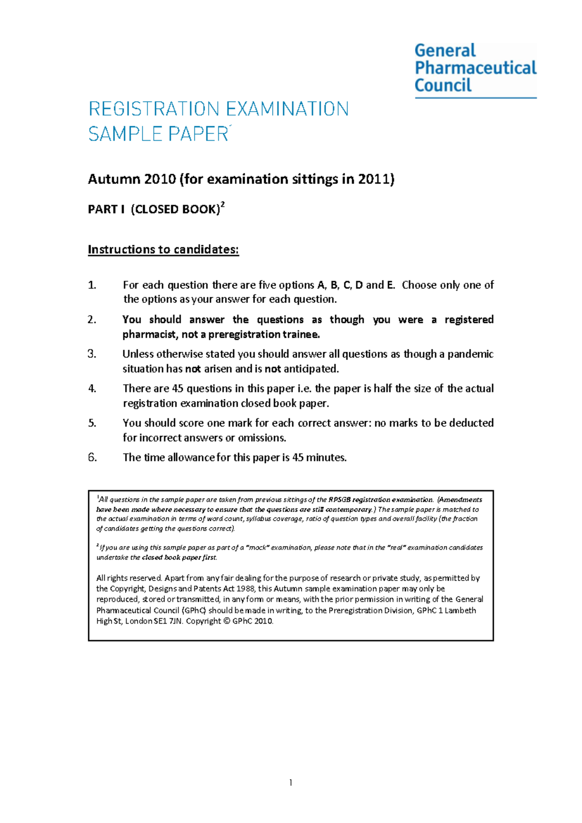 2010 Autumn sample paper (closed book) - Autumn 2010 (for examination ...