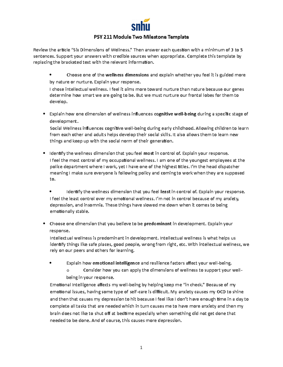 PSY 211 Module Two Milestone - ” Then answer each question with a ...